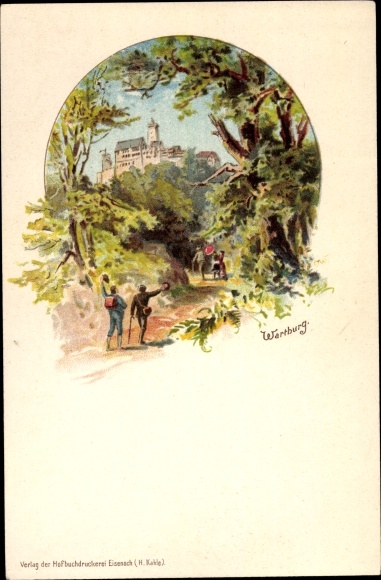 Künstler Litho Lutherstadt Eisenach in Thüringen, Wartburg, Wanderer Nr ...
