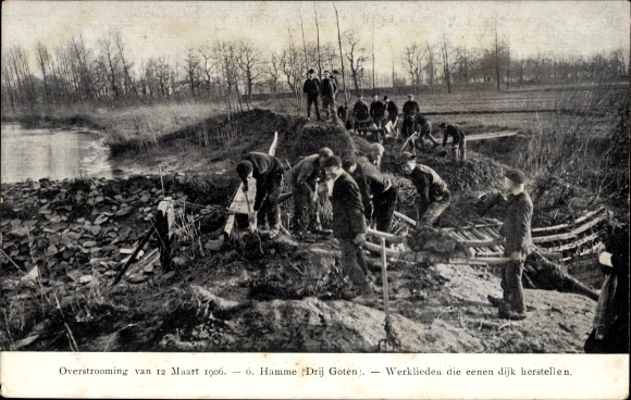 Ak Hamme Ostflandern, Drij Goten, Inondations de Mars 1906 ...