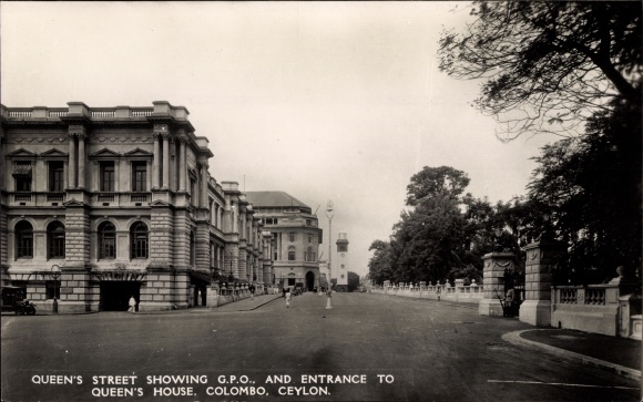 Ak Colombo Ceylon Sri Lanka, Queen's Street showing GPO and Entrance to ...