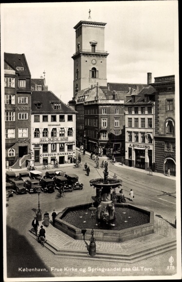 Ak København Kopenhagen Dänemark, Freu Kirke og Springvandet paa Gl ...