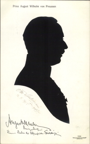 Scherenschnitt Künstler Ak Wiedemann, O., Prinz August Wilhelm von Preußen, Portrait im Profil ...