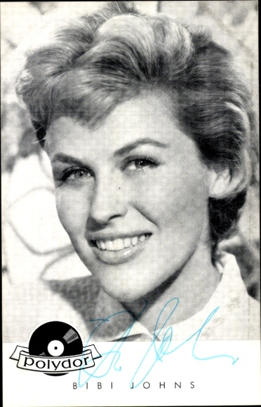 Ak Sängerin und Schauspielerin Bibi Johns, Portrait, Polydor Schallplatten, Autogramm Nr ...