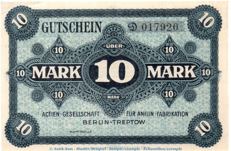 Banknote -Agfa- Berlin Treptow , 10 Mark Schein in kfr. Geiger 041.02.a ...