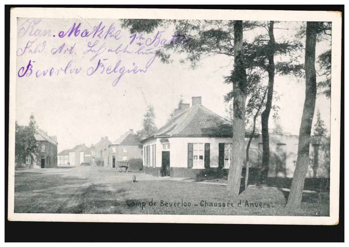 AK Camp von Beverloo, Feldpost BEVERLOO TRUPPENPLATZ (BELGIEN) 30.8.15 ...