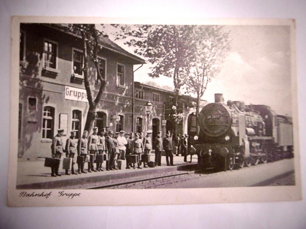 Alte Echtfoto-Postkarte "Bahnhof Gruppe / Graudenz", gel. 1943, Rarität ...
