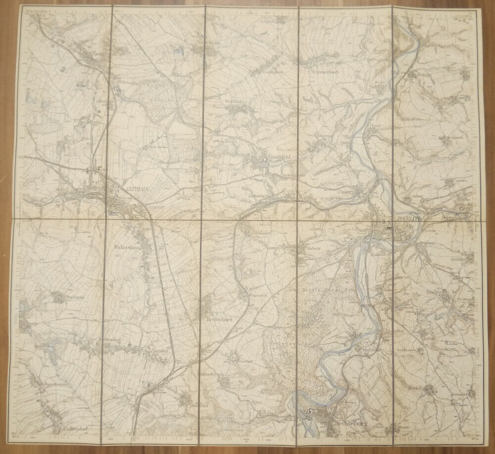Leinenlandkarte Rochlitz 1:25000 Leinen Landkarte um 1890 Sachsen Nr ...