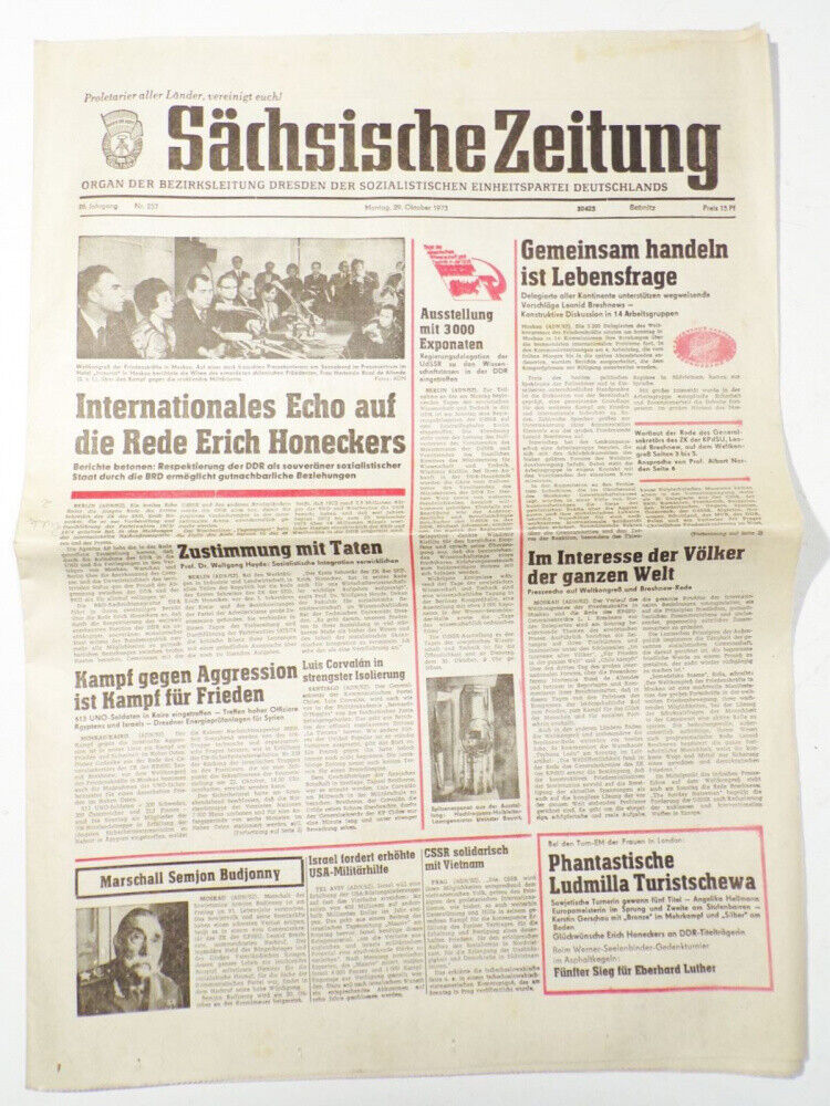 Sächsische Zeitung 1973 Geburtsttagsgeschenk Nr 257 Rede Erich Honecker ...