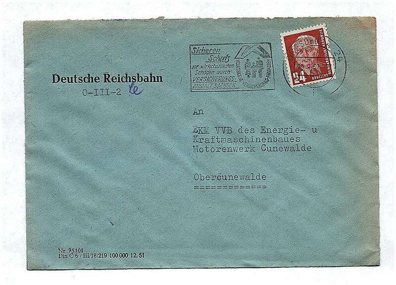 Briefkuvert DDR 1952 Deutsche Reichsbahn nach Cunewalde Brief Nr. 195568373950 - oldthing: DDR ...