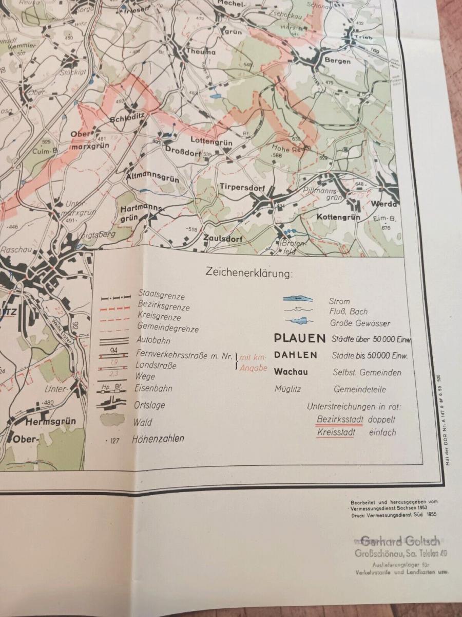 Landkarte Plauen Sachsen 1:50000 alte DDR Kreisübersichtskarte Nr ...