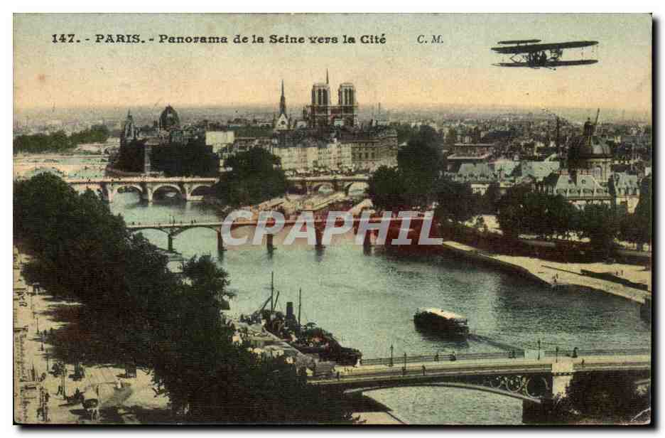 Paris 1 - Panorama de la Seine vers la Cite - avion - airplane - Cartes ...