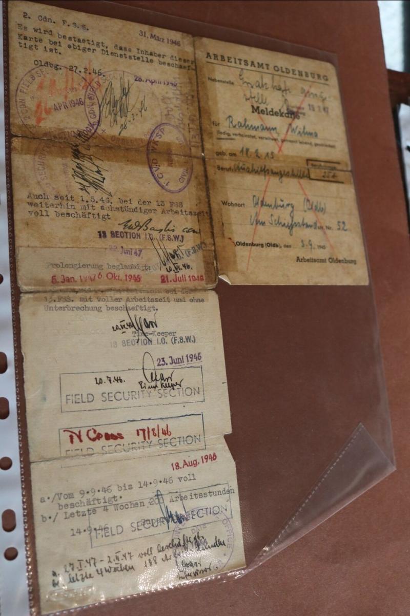 Alte Meldekarte Arbeitsamt Oldenburg 1947 mit Beiblatt Field Security ...
