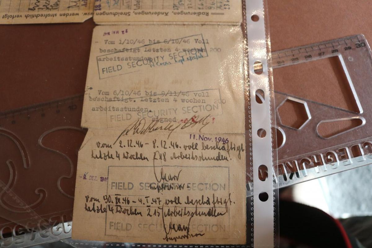 Alte Meldekarte Arbeitsamt Oldenburg 1947 mit Beiblatt Field Security ...
