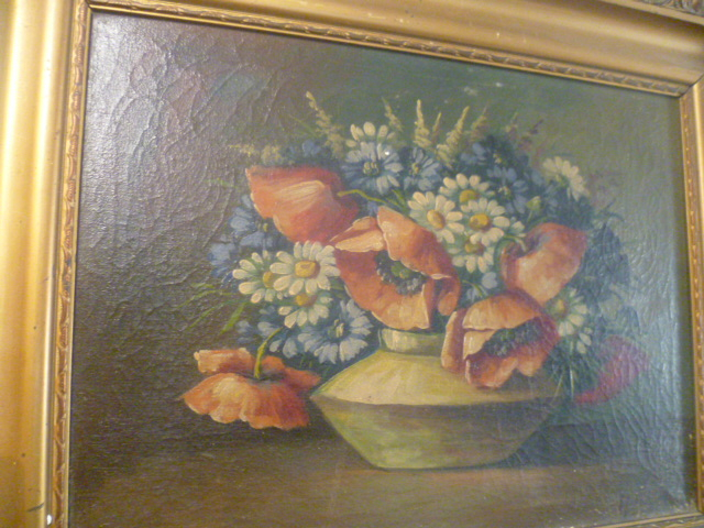 Stilleben Mohn mit Margeriten in einer Vase.. | Malerei günstig