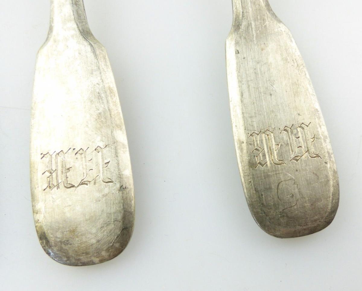 #e7450 4 russische Spaten Löffel von 1884 / 84 Zolotnik / 875 Silber 4 Punzen Nr. 302409876369 ...