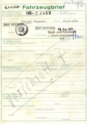 VW Käfer Original Fahrzeugbrief 1970 Nr. VW700B - oldthing ...