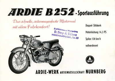 Ardie B 252 Sportausführung Prospekt 1952 Nr. Ardie347 - oldthing ...