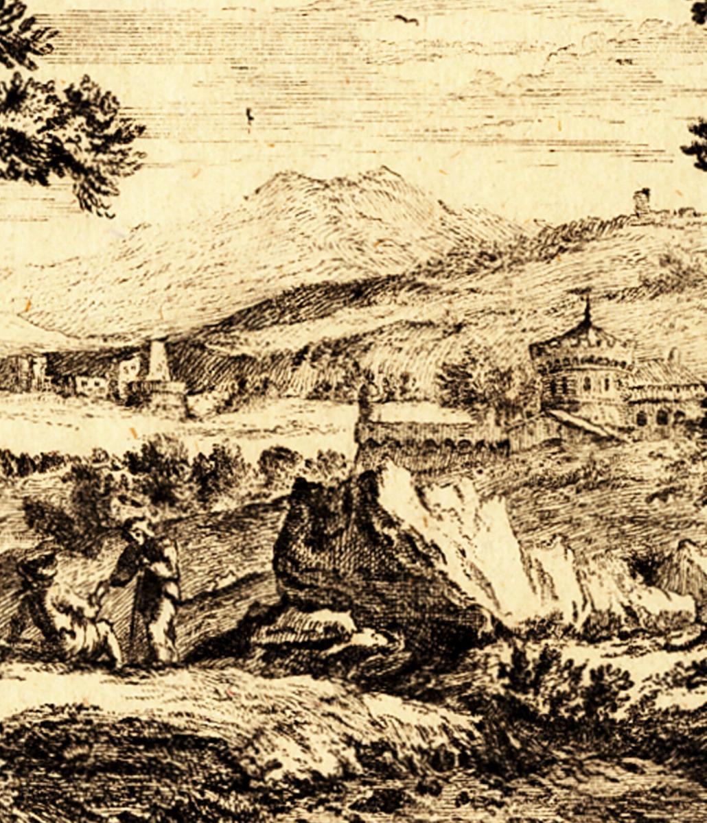 Grafik,Kupferstich,18.Jhdt,Landschaft mit Ziegen u.Hirten,Burgen im Hintergrund Nr. 311610317332 ...