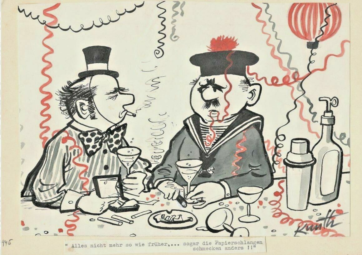 Original-Tuschezeichnung – Cartoon von Alexander Knuth, Thema: Fasching ...