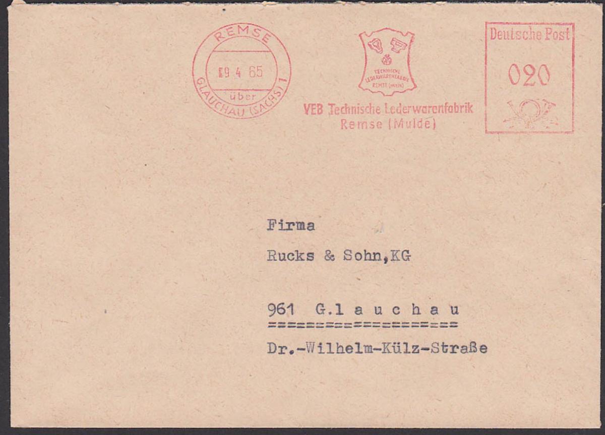 REMSE über Glauchau Sachsen AFS 1965 Technische Lederwarenfabrik Remse ...