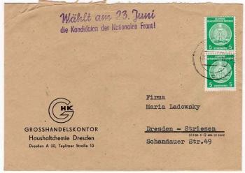 Propaganda Stempel DDR "Wählt am 23. Juni die Kandidaten der nationalen ...