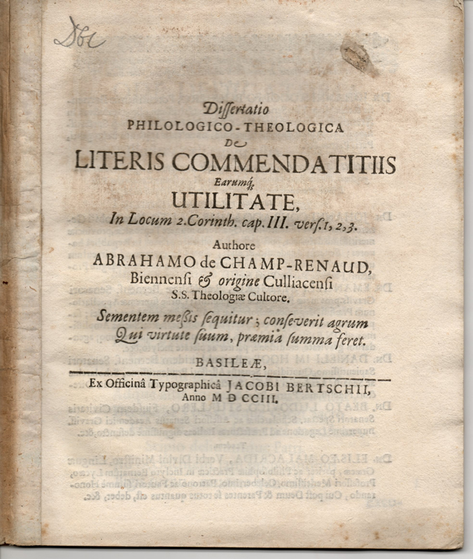 Champ Renaud, Abraham de: Philologisch.. | Antiquariat günstig