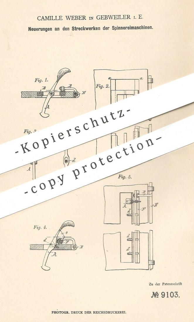 original Patent - Camille Weber , Gebweiler , 1879 , Streckwerk für ...