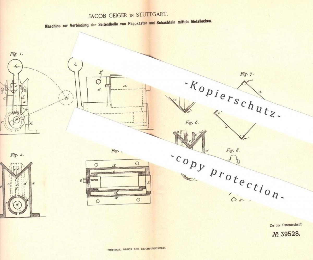 original Patent - Jacob Geiger , Stuttgart , 1886 , Verbindung der ...