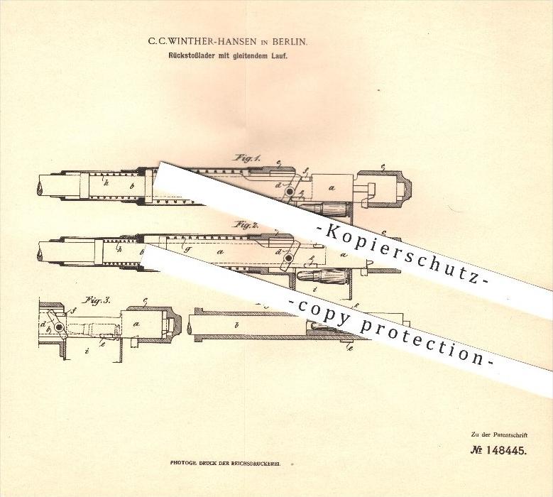 original Patent - C. C. Winther-Hansen , Berlin , 1902 , Rückstoßlager ...