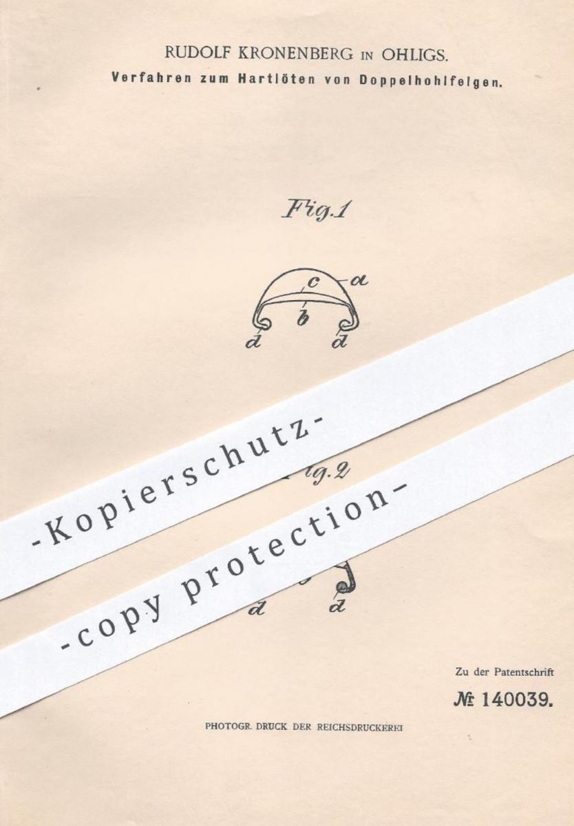 original Patent - Rudolf Kronenberg , Ohligs , 1902 , Hartlöten von ...