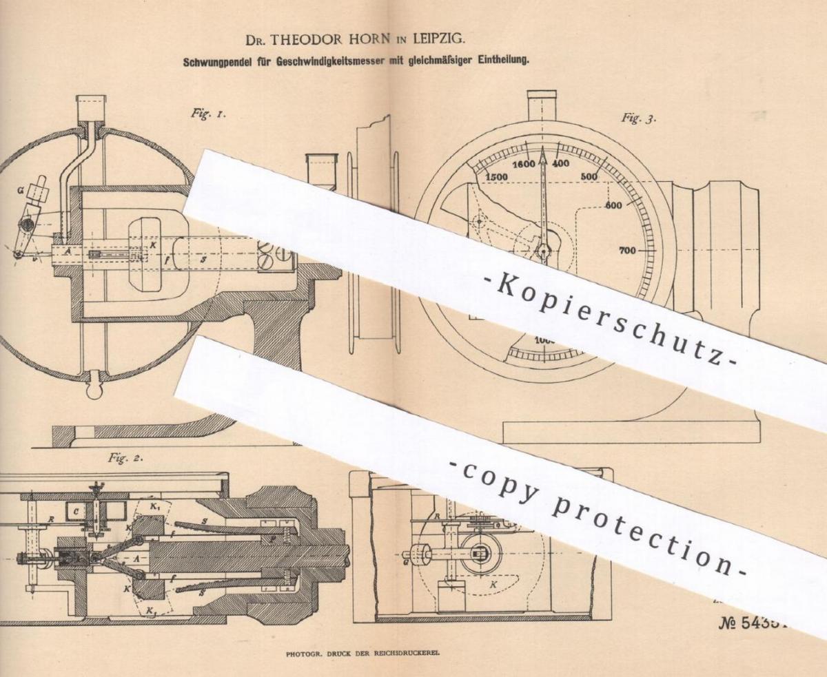 original Patent - Dr. Theodor Horn , Leipzig , 1890 , Schwungpendel für ...