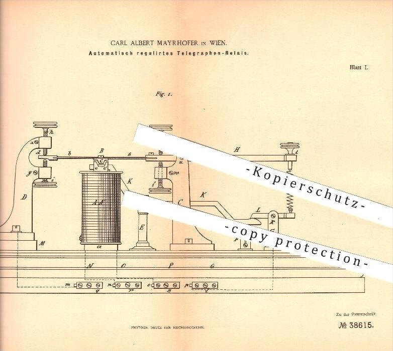 original Patent - Carl A. Mayrhofer in Wien , 1886 , Telegraphen ...