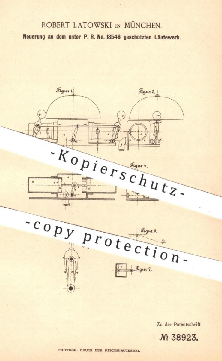 original Patent - Robert Latowski , München , 1886 , Läutewerk | Glocke ...