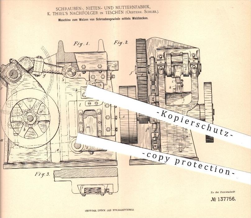 original Patent - Schrauben-, Nieten- u. Mutternfabrik, K. Thiel's ...