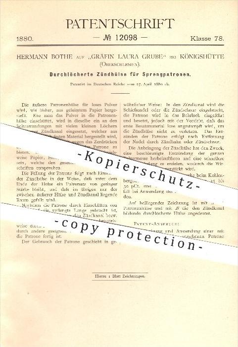 original Patent - H. Bothe auf Gräfin Laura Grube bei Königshütte ...