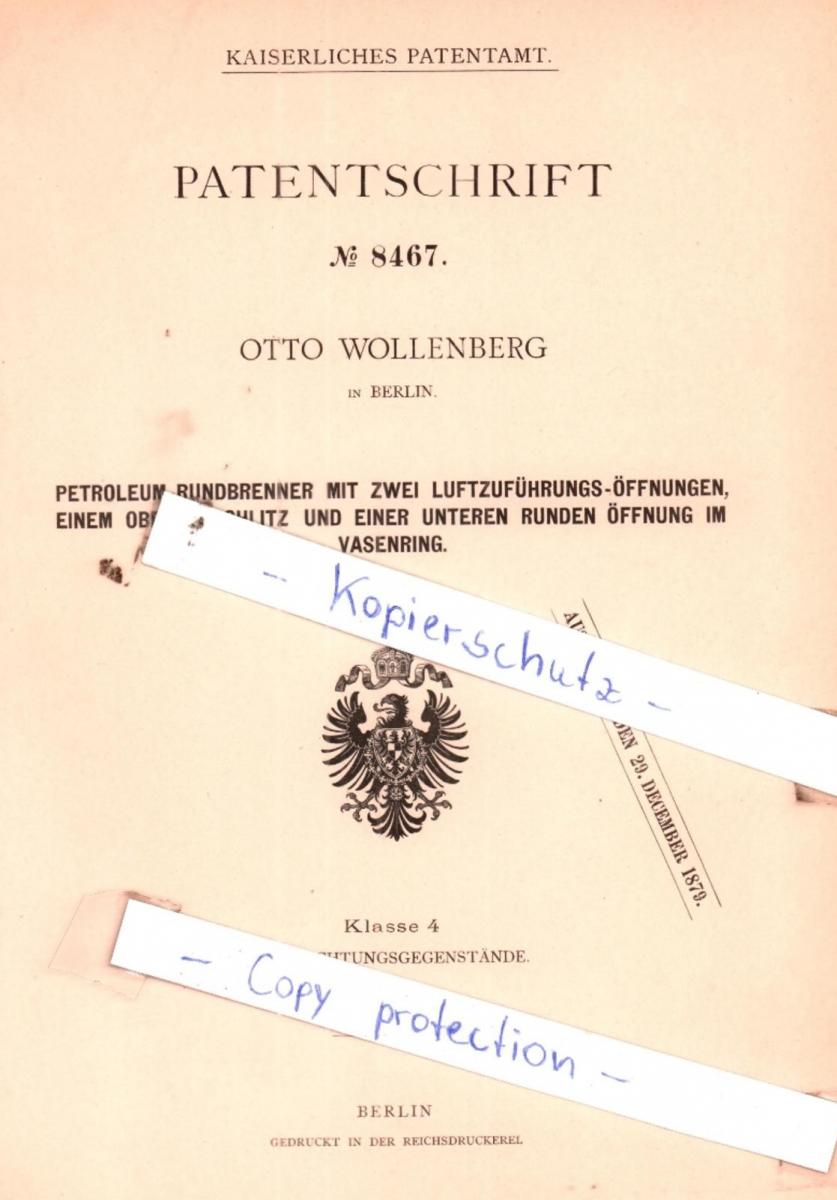 original Patent O. Wollenberg.. | Sammeln & Seltenes günstig