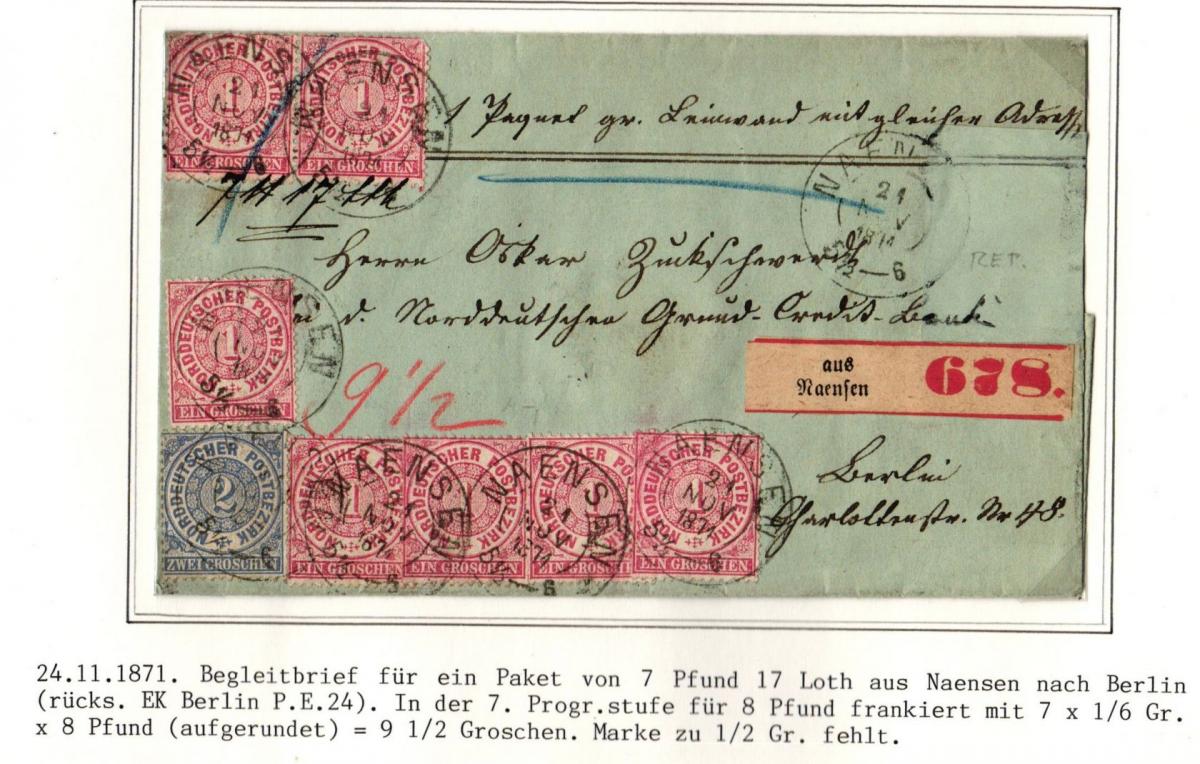 Norddeutscher Bund Paketbegleitbrief mit Aufgabezettel Naensen #IB822 ...