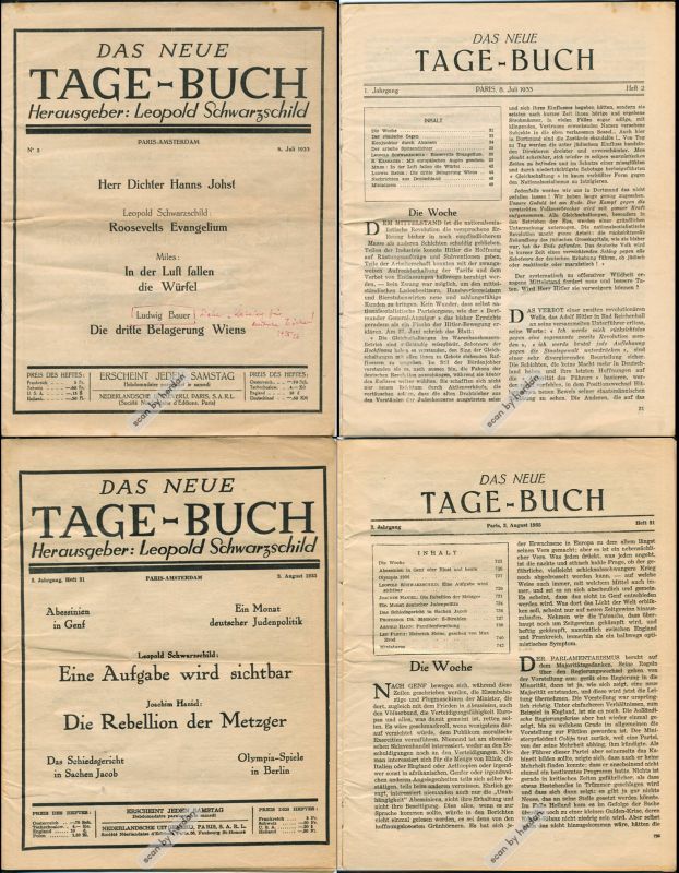 Exilliteratur: DAS NEUE TAGE-BUCH. Zwei Hefte der Exilzeitschrift 1933 ...