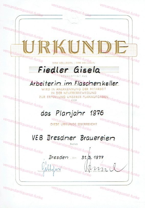 Urkunde als Anerkennung der Mitarbeit in der... | oldhting.de