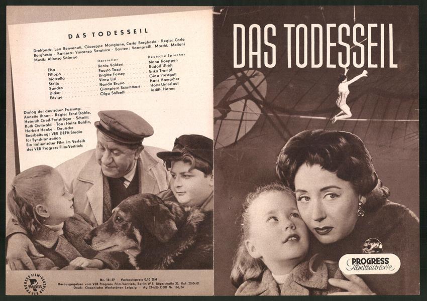 Filmprogramm PFI Nr. 18 /57, Das Todesseil, Xenia Valderi, Fausto Tozzi ...
