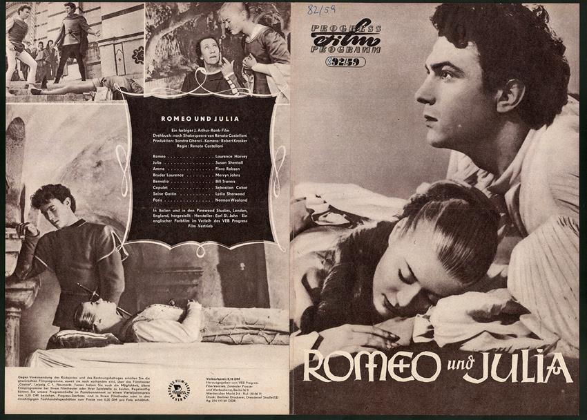 Filmprogramm PFP Nr. 92 /59, Romeo und Julia, Laurence Harvey, Susan ...