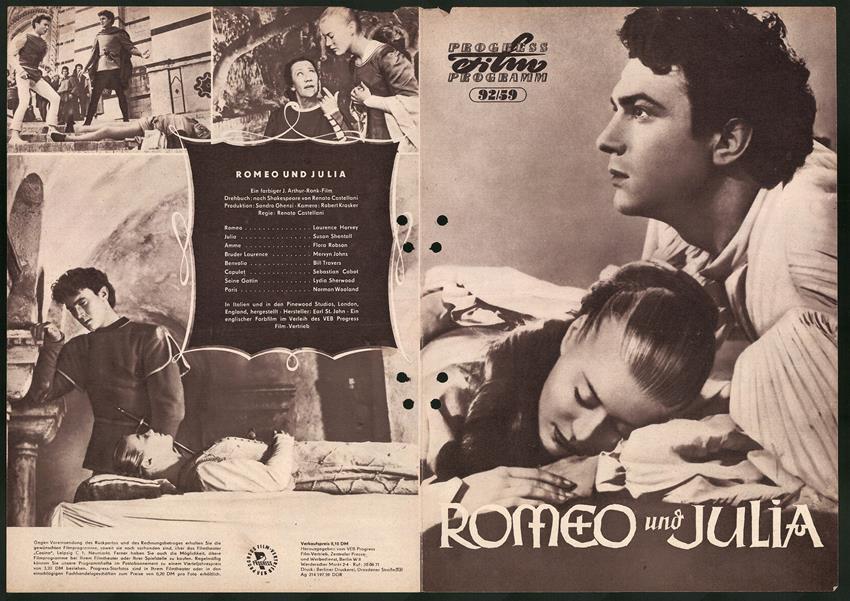 Filmprogramm PFP Nr. 92 /59, Romeo und Julia, Laurence Harvey, Susan ...