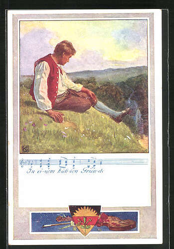 Künstler-AK Karl Friedrich Gsur: Deutscher Schulverein Nr. 371: Lied In einem kühlen Grunde ...