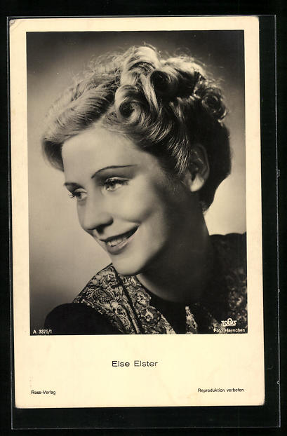 AK Schauspielerin Else Elster mit toller Frisur über ihre Schulter lächelnd Nr. 11238239 ...