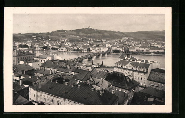 AK Linz a. d. Donau, Ortsansicht, Flusspartie mit Brücke Nr. 11460197 ...