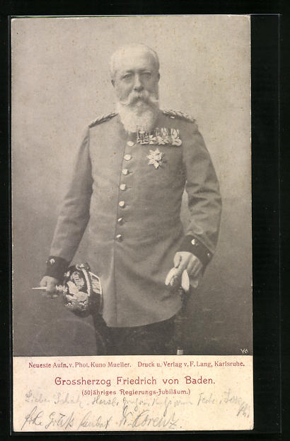 AK Grossherzog Friedrich von Baden, in Uniform mit Pickelhaube gesehen ...
