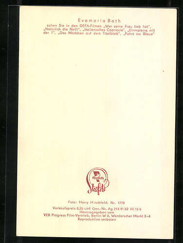 AK Schauspielerin Evamaria Bath mit charmantem Lächeln Nr. 11711983 - oldthing: Ansichtskarten ...