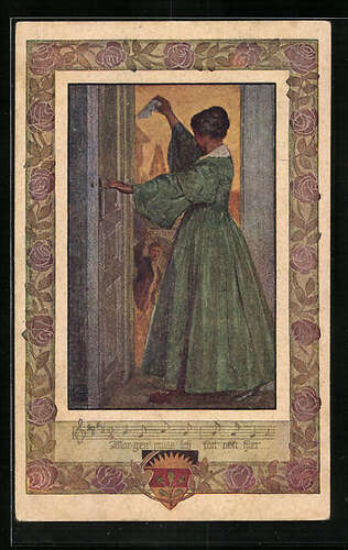 Künstler-AK Karl Friedrich Gsur: Deutscher Schulverein Nr. 1067: Morgen muss ich fort ...