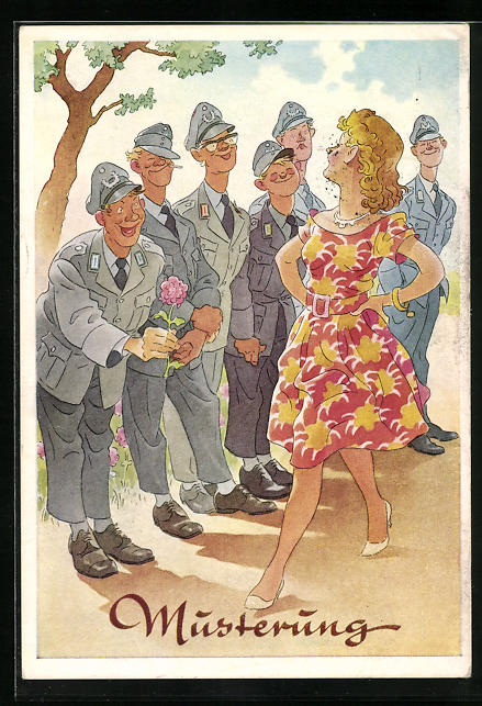 AK Soldaten der Bundeswehr bei der Be-Musterung einer hübschen Frau Nr ...