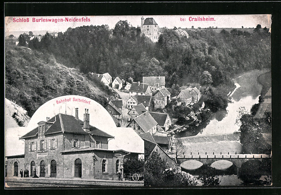 AK Satteldorf, Schloss Burleswagen-Neidenfels bei Crailsheim, Bahnhof ...