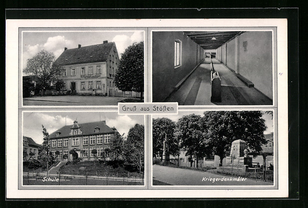 AK Stössen, Gastwirtschaft zum Stiegel, Bes.: W. Weissmann, Schule ...
